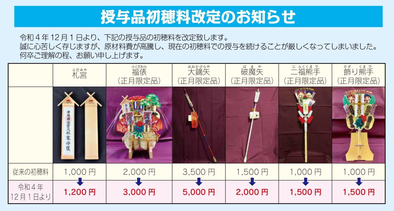 【告知】初穂料を一部改定させて頂きます。 ｜ 茨城県の縁結びなら常陸国出雲大社
